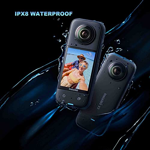 insta360 X3 360 Degree Waterproof Action Camera, 5.7K 360, Stabilization, Touch Screen, AI Editing, Live Streaming, Webcam, Voice Control, Black