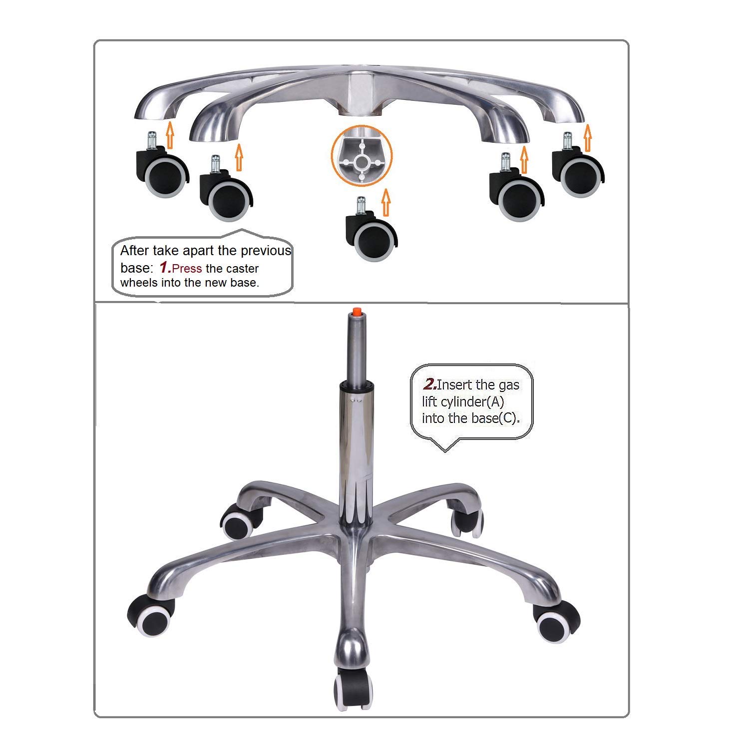 Kaleurrier Chair Stool Base,Office Chair Replacement Parts,Reinforced Sturdy Aluminum 5 Legs Base,Heavy Duty Holds up 400 lbs,in Universal Standard Size - 25 inches (25.2")