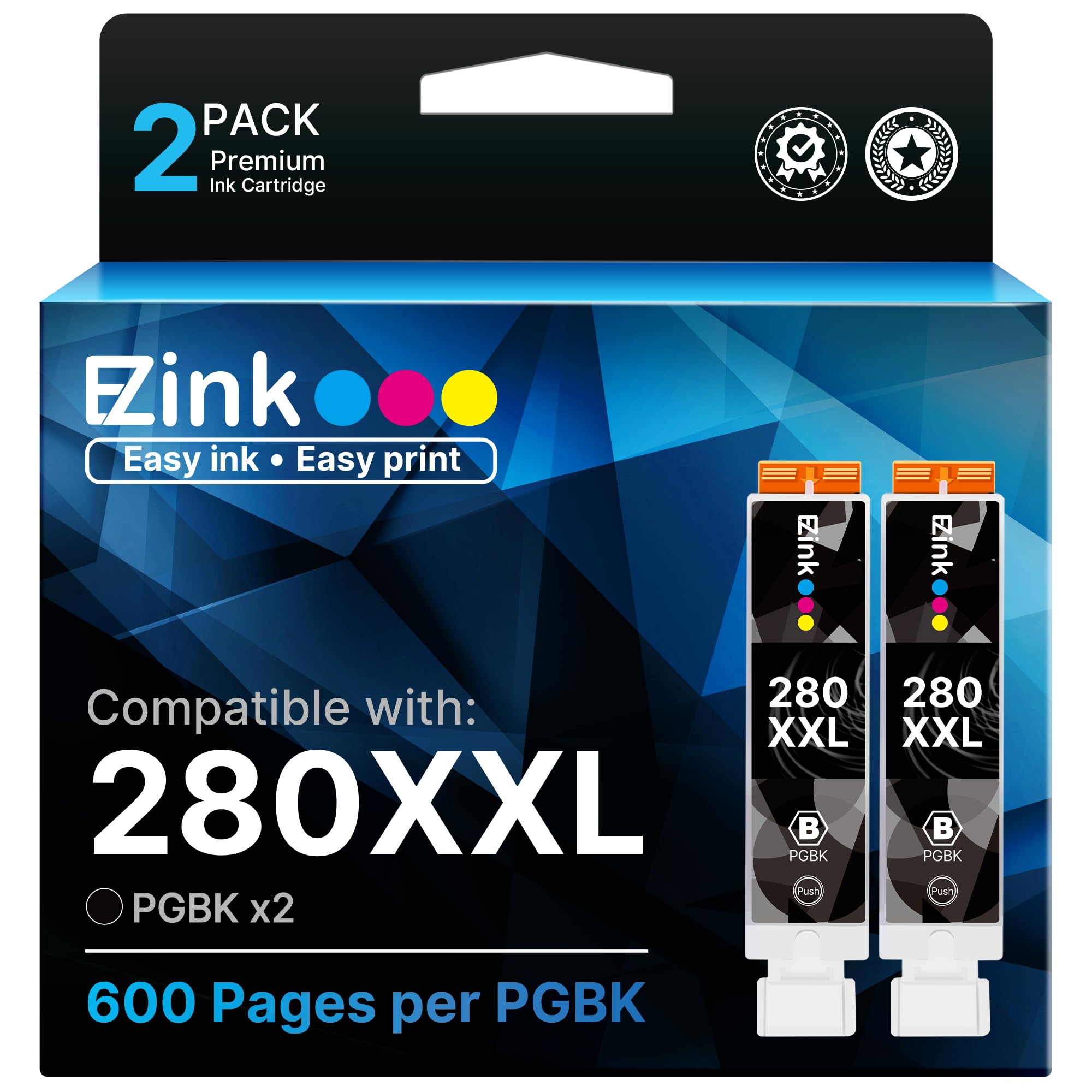 E-Z Ink (TM) Compatible Ink Cartridge Replacement for Canon PGI-280XXL PGI 280 XXL Compatible with PIXMA TR7520 TR8520 TS6120 TS6220 TS8120 TS8220 TS9120 TS9520 TS9521C Printer (2 PGBK)