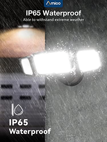 Amico 3500LM LED Security Light, 30W Bright Outdoor Flood Light, 5000K Daylight White, IP65 Waterproof with 3 Adjustable Heads for Garage, Backyard, Patio, Garden, Porch&Stair(Brown)