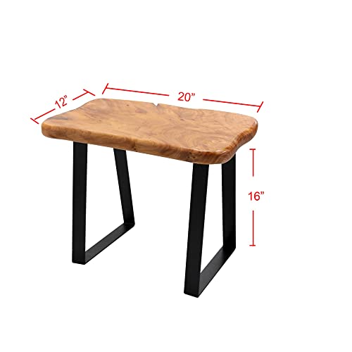 Warmaxx Natural Shape Solid Wood Entryway Bench Cedar Root 20"x12"x16" Living Room End Table Rustic Live Edge Accent Coffee Table Side Table with Metal Legs Bedroom Outdoor Vintage Garden Foot Stool
