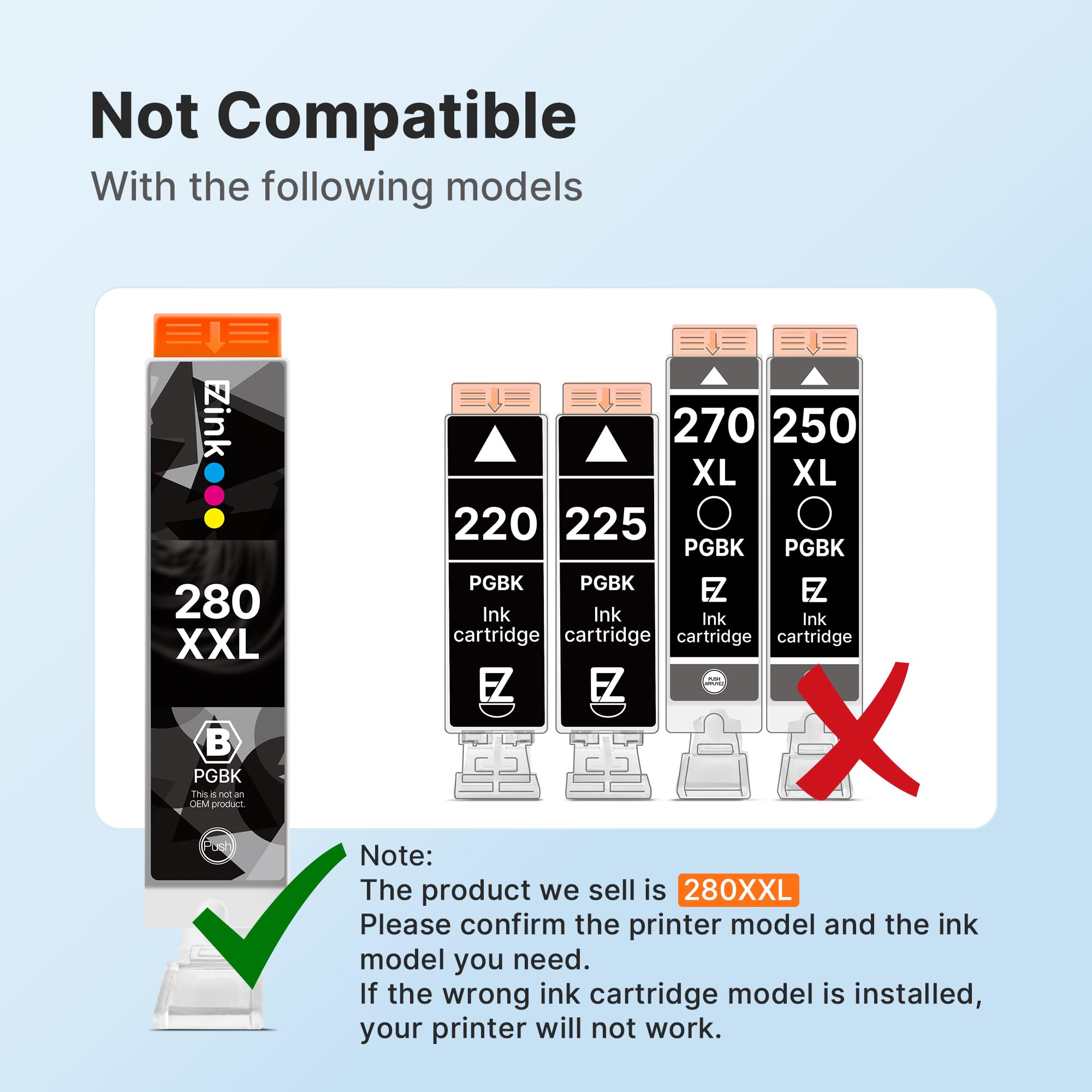 E-Z Ink (TM) Compatible Ink Cartridge Replacement for Canon PGI-280XXL PGI 280 XXL Compatible with PIXMA TR7520 TR8520 TS6120 TS6220 TS8120 TS8220 TS9120 TS9520 TS9521C Printer (2 PGBK)