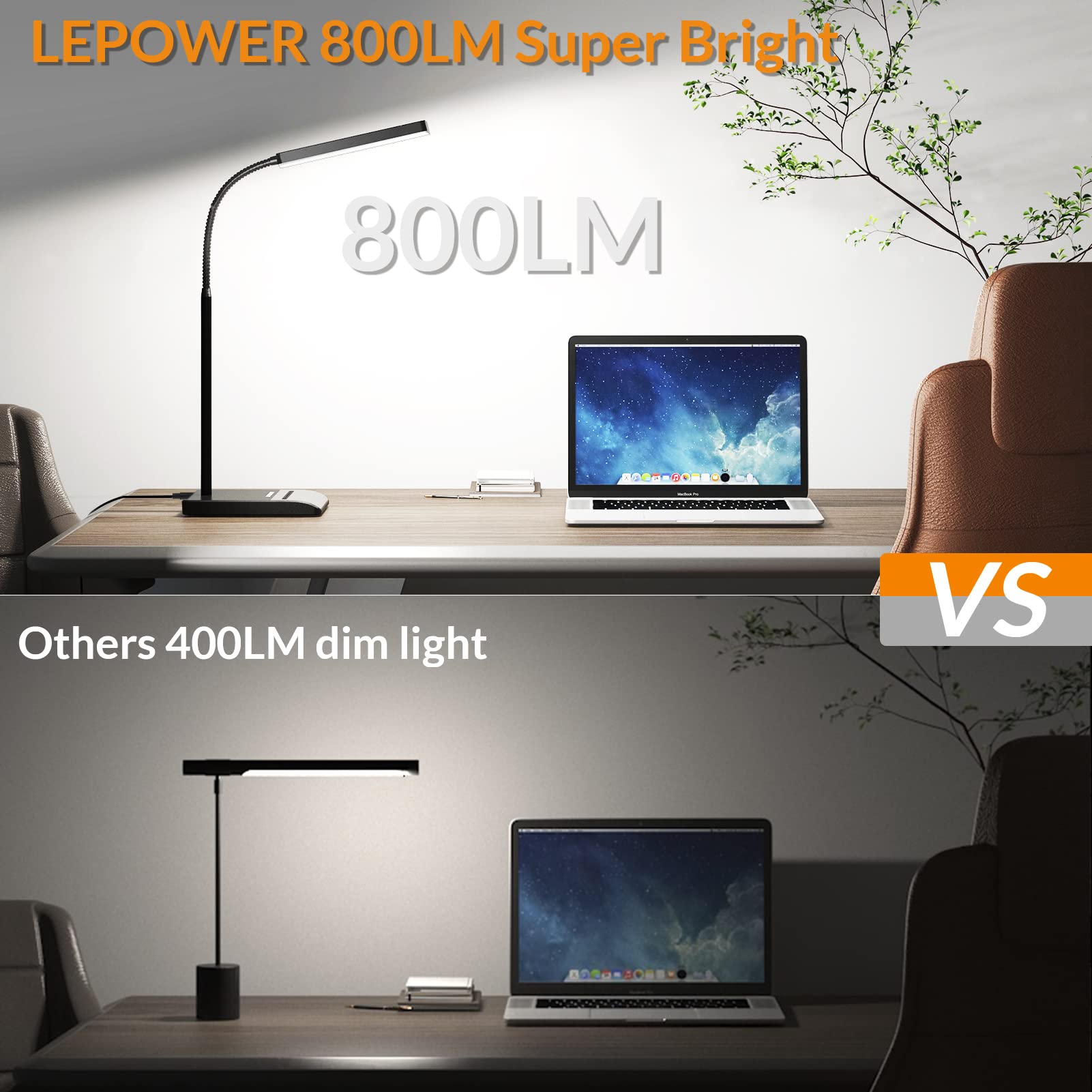 LEPOWER Desk Lamp, 800LM LED Desk Lamp for Home Office, 12W Reading Lamp for Desk, Eye-Caring Desk Light, Touch Table Lamp, Gooseneck Lamp, 50 Lighting Modes, Bright Desk Lamps for Bedroom, Study Room