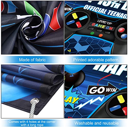 Happy 13th Birthday Video Game Backdrop Banner, Level 13 Up Birthday Background with Game Controller Print Gaming Theme for Photography, Photo Props, Video Game Party Wall Decoration (Blue)