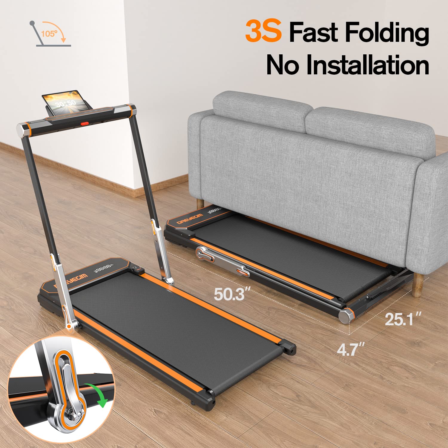 Walking Pad 2 in 1 Under Desk Treadmill 2.5HP Folding Electric Treadmill Walking Jogging Machine for Home Office with Remote Control