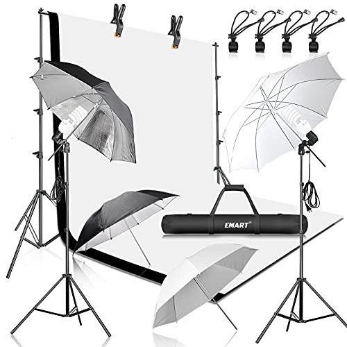 EMART 8.5x10ft Photography Backdrop Kit with 400W 5500K Daylight Umbrella Continuous Lighting Set, Black & White Backgrounds for Photo Studio Product, Photoshoot, Portrait Shoot