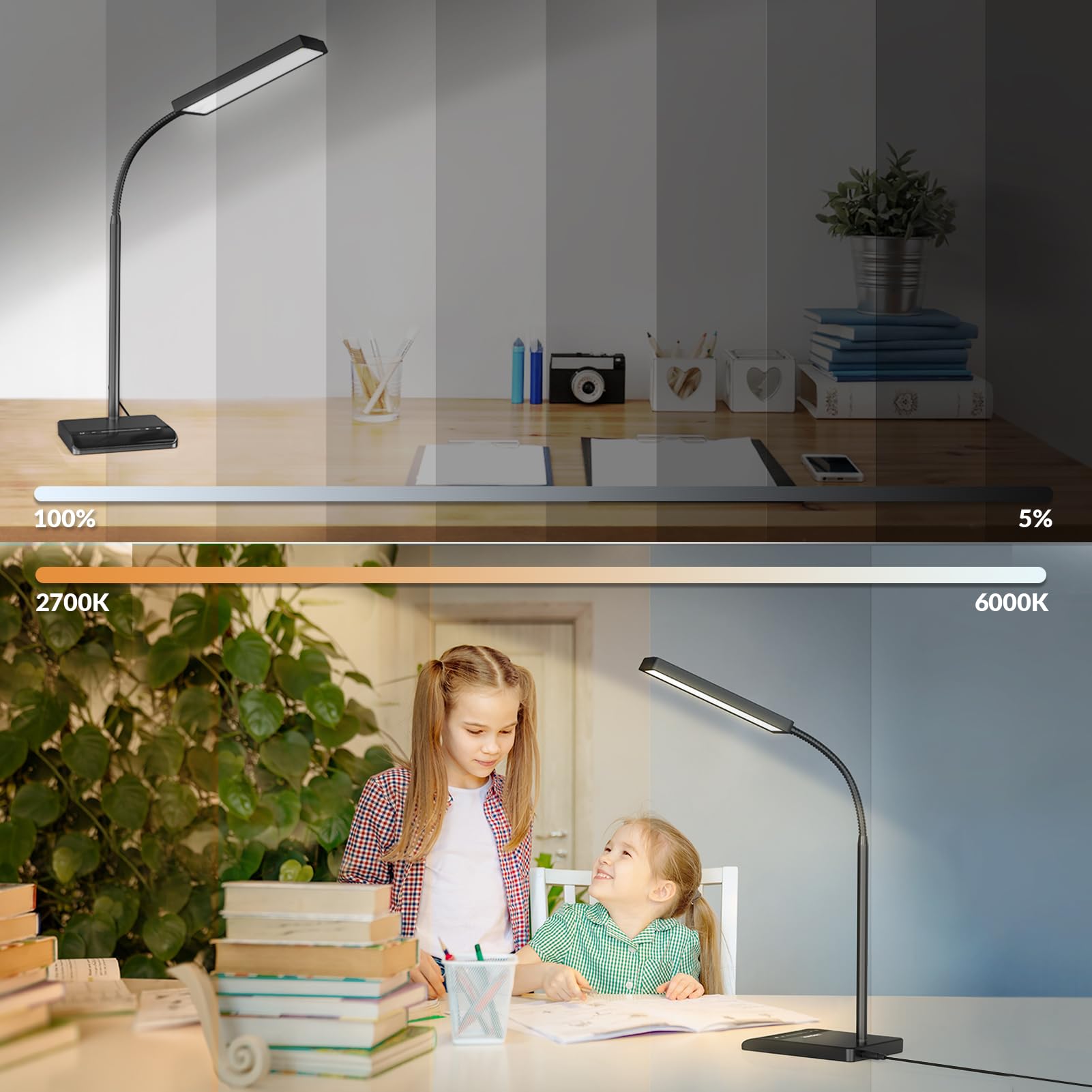 LEPOWER Desk Lamp, 800LM LED Desk Lamp for Home Office, 12W Reading Lamp for Desk, Eye-Caring Desk Light, Touch Table Lamp, Gooseneck Lamp, 50 Lighting Modes, Bright Desk Lamps for Bedroom, Study Room