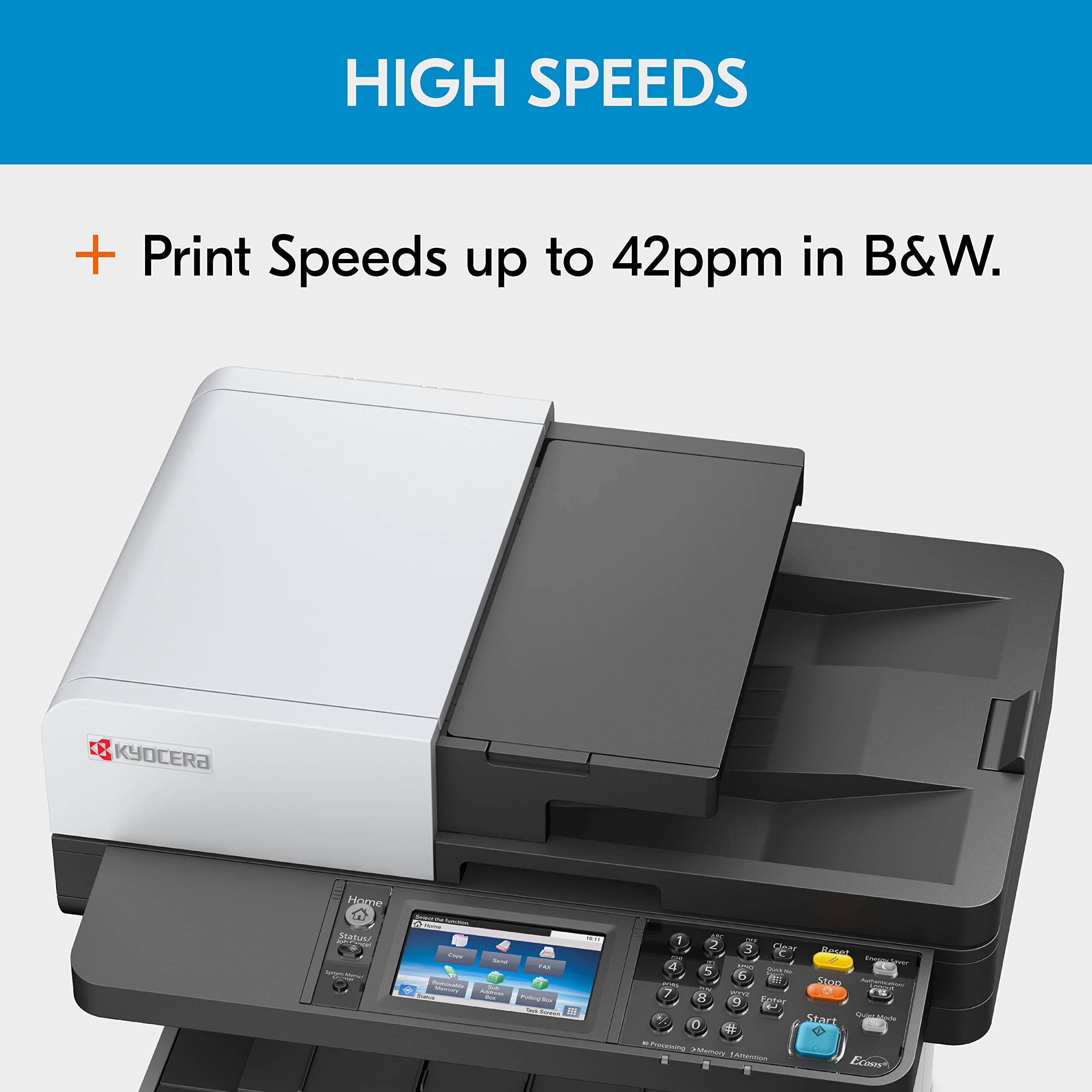 Kyocera 1102S52US0 Model M2640idw Monochrome Multifunctional Laser Printer (Print, Copy, Color Scan and Fax), 52 PPM B&W, Print Resolution 600 x 600 DPI Up To Fine 1200 DPI, Wireless (HyPAS capable)