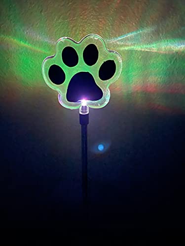 Set of 2 Clear Acrylic Dog Paw Solar Power Outdoor Garden Yard Stick Color Change LED Lights