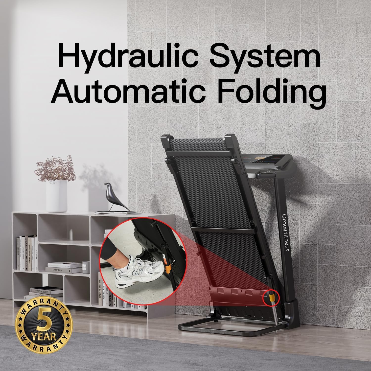 UMAY Fitness Home Folding Incline Treadmill with Pulse Sensors, 3.0 HP Quiet Brushless, 300 lbs Capacity (Black or Gray) (Black)