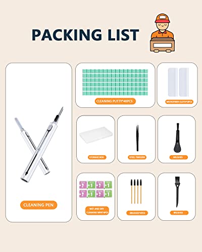 POHGELAN Cleaner Kit for AirPods,3 in 1 Multi-Function Airpod Cleaning Pen with Soft Brush and Cleaning Putty,for iPhone Lego Huawei Samsung MI Wireless Headphone,Laptop, Camera Cleaning Tool(White)