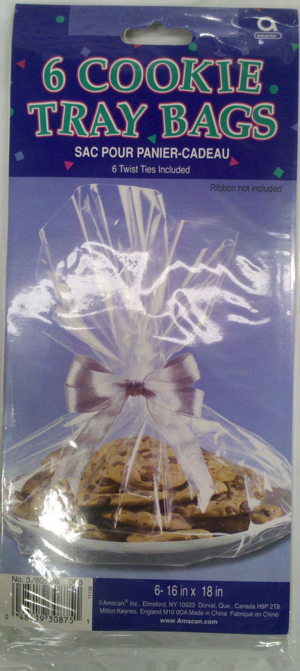 Amscan Cello Tray Bags, 18" x 16", Clear