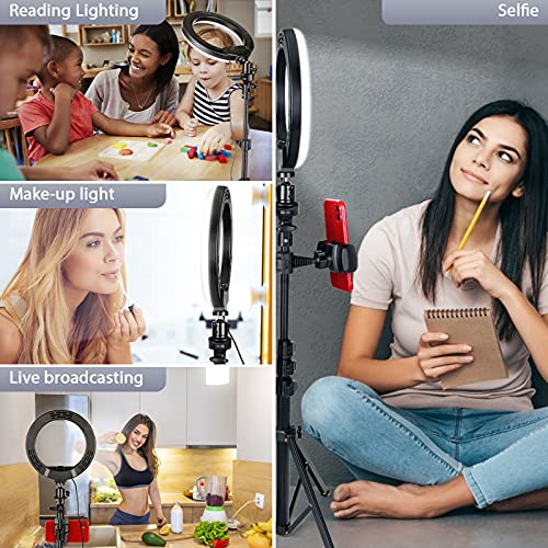 PHOPIK Selfie Ring Light with Tripod Stand:Cell Phone Ring Light Stand for Video Conference Lighting/Zoom Lighting/Makeup/Live Stream-Mini Phone Camera Ringlight for YouTube Video/Photography