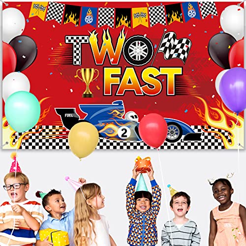 Two Fast Backdrop Two Fast Birthday Decorations Racing Theme Party Decorations Racing Car Second Birthday Photography Background Racing Boys Kids Birthday Party Supplies