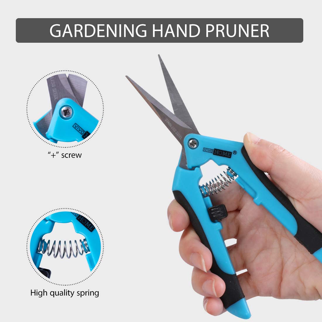 VIVOHOME Gardening Hand Pruner with Straight Stainless Steel Blades Non-stick Pruning Shear Bonsai Cutter Blue for Potting (Pack of 1)