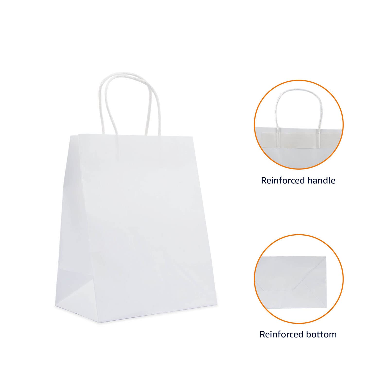 Amazon Basics Kraft Paper Bags (Small, Medium, Large) 25 Pcs Each (75 Total), White