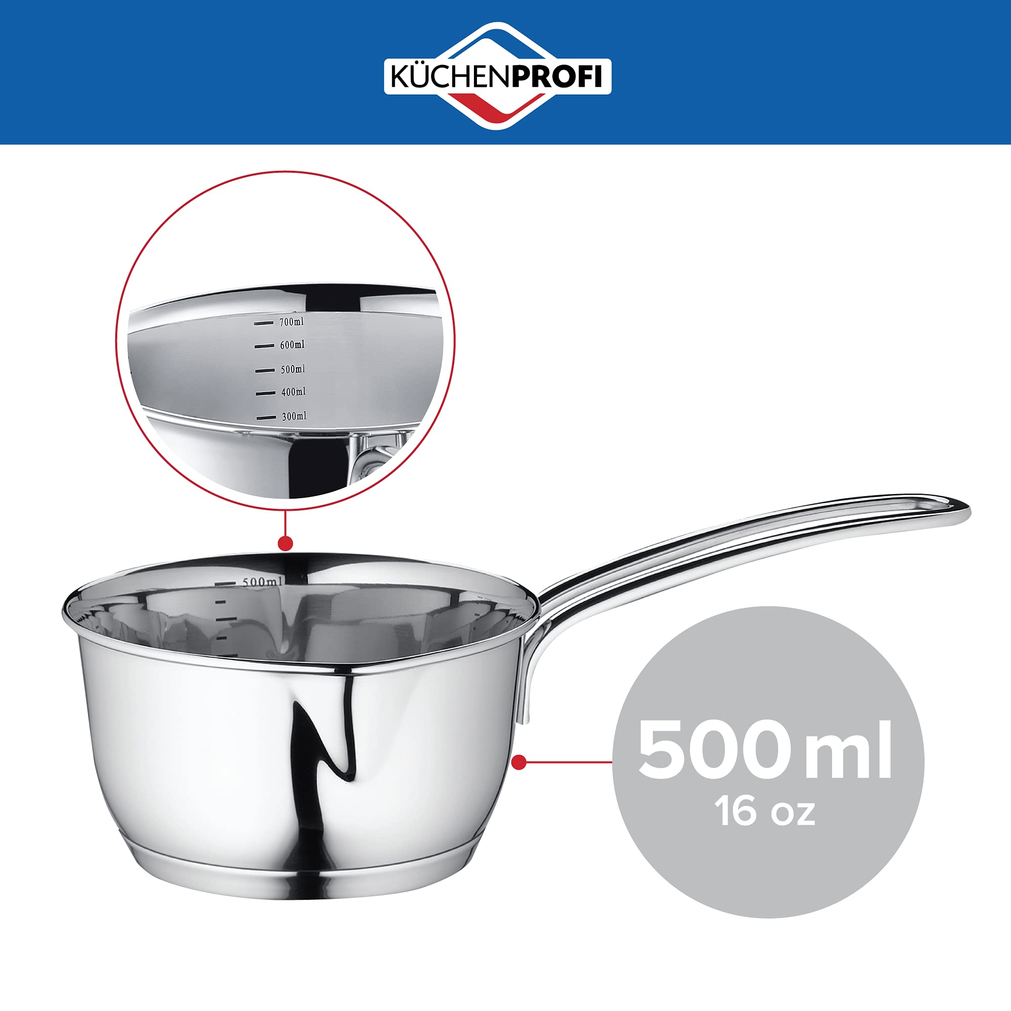 Küchenprofi Stainless Steel Saucepan with Clad Bottom, 16-Ounce,Silver