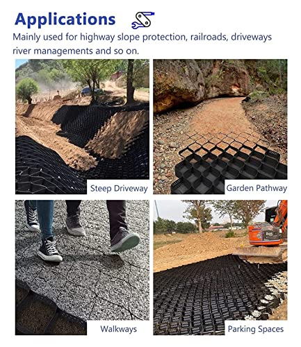 ZHOUHONG Geo Grid Ground Grid, Geo Cell Grid 2 Inch Thick, Gravel Grid HDPE Material, Ground Stabilization Grid 1885 LBS Per Sq, Tensile Strength Gravel Ground Grid for Slope Driveways, Garden