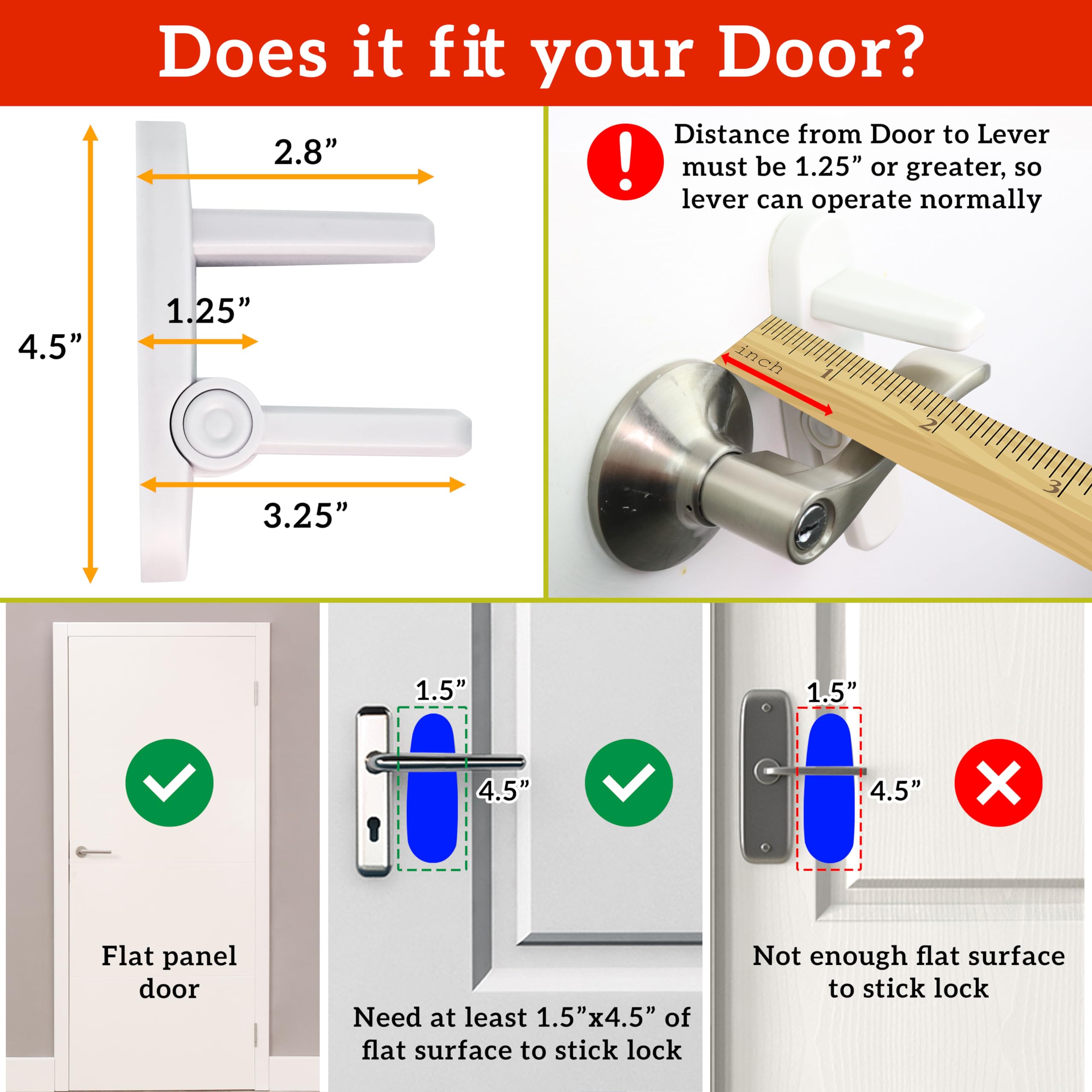 Improved Childproof Door Lever Lock (1 Pack) Prevents Toddlers from Opening Doors. Easy One Hand Operation for Adults. Durable ABS with 3M Adhesive Backing. Simple Install (White, 1-Pack)