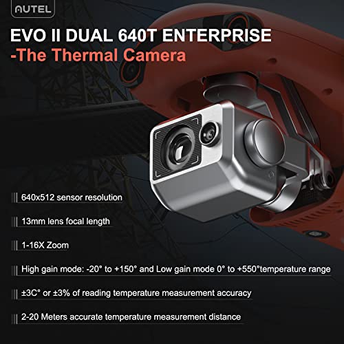 Autel Robotics EVO II Dual 640T Enterprise Bundle, 640*512@30fps Thermal Imaging Sensor&8K Visual Camera, 10+ Multiple Temperature Measurement Modes, 720° No Blind Spot, 42Mins Flight Time, ADS-B Receiver&Data Encryption, F-ree Thermal Analysis Tool, 1-1