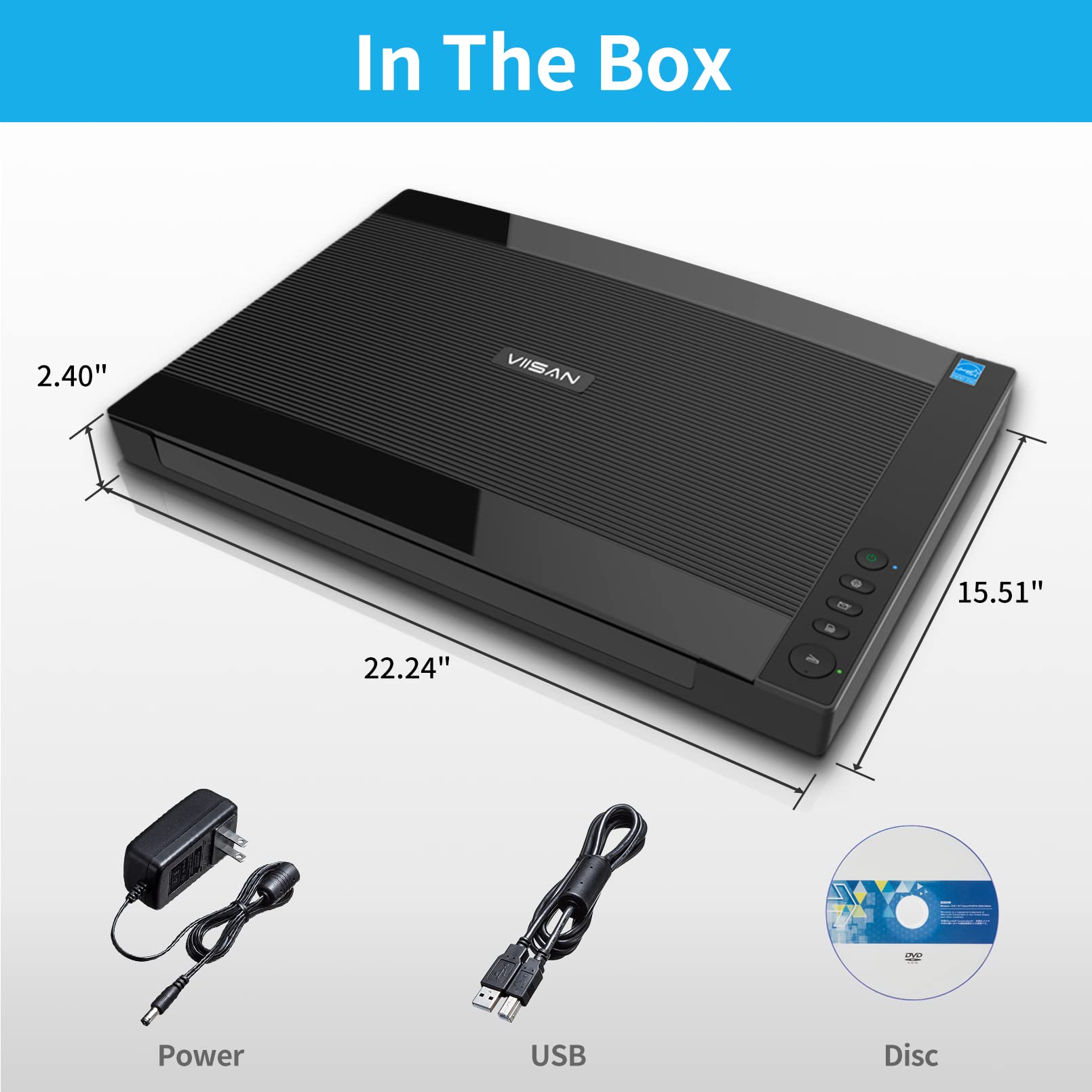 VIISAN 3240 A3 Large Format Flatbed Scanner, 2400 DPI, Scan 12"x 17" in 4 sec, Frameless, Auto-Scan, Document & Photo & Book Scanner, Design for Library, School and Soho. Supports Windows 11 & Mac