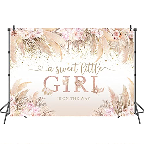 Mocsicka Boho Hello Baby Backdrop Boho Chic Pink Flowers Baby Shower Background Vinyl A Sweet Little Girl is on The Way Party Cake Table Decorations Photo Booth (7x5ft)