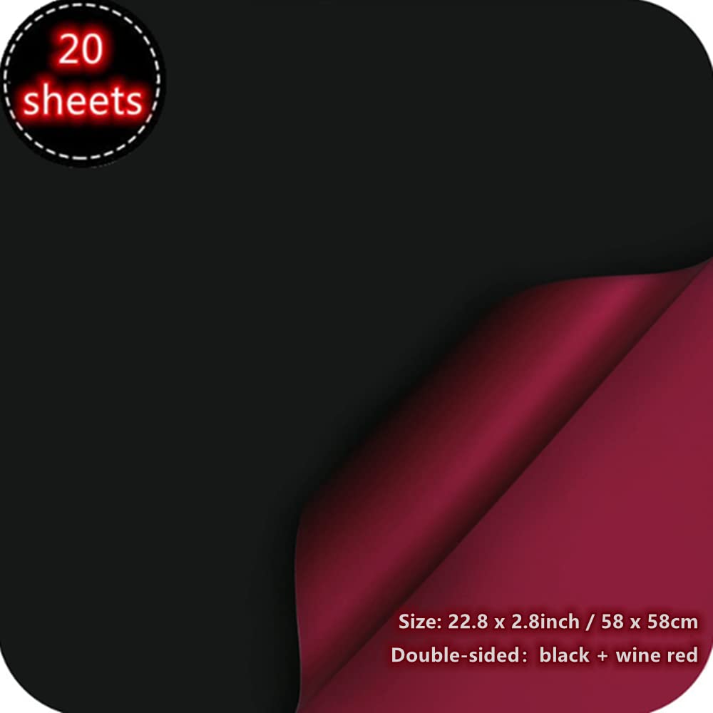 NatureMan 20 Sheets Double-Sided Colors Flower Wrapping Paper,Waterproof Valentine's Day Bouquet Wrapping Paper 22.8x22.8Inch Used for Gift Packaging, Flower Shop Bouquet Packaging (Black+Wine red)