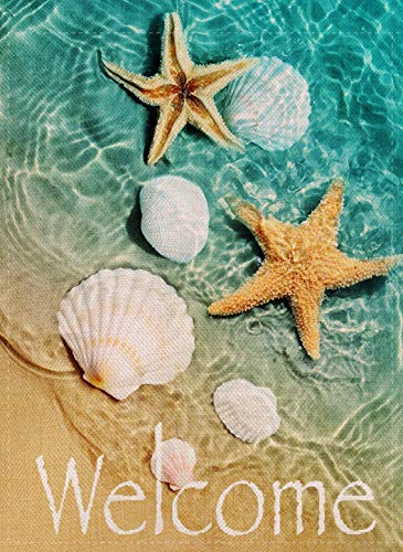 Welcome Beach Garden Flag Starfish and Seashell Double Sided Decorative Sea Small Summer Fall Yard Decor Flags for Outdoor Decoration 12 X 18 Inch