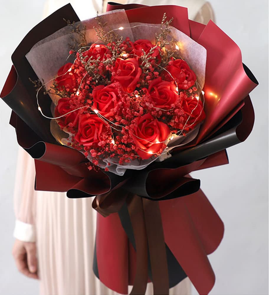 NatureMan 20 Sheets Double-Sided Colors Flower Wrapping Paper,Waterproof Valentine's Day Bouquet Wrapping Paper 22.8x22.8Inch Used for Gift Packaging, Flower Shop Bouquet Packaging (Black+Wine red)