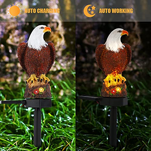 PERFECTOP 2 Pack Solar Eagle Garden Lights, Outdoor Solar Bald Eagle Figurines Decorative Stake Light, Garden Eagle Animal Bird Decor Yard Lawn Pathway Decoration Thanksgiving Christmas Ornament Gift