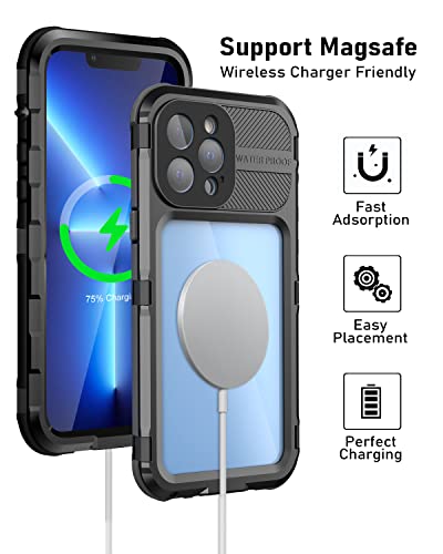 WIFORT iPhone 13 Pro Max Waterproof Metal Case - Built-in [Screen Protector][15FT Military Grade Shockproof][IP68 Water Proof], Full Body Aluminum Protective Dropproof Cover, 6.7" Black