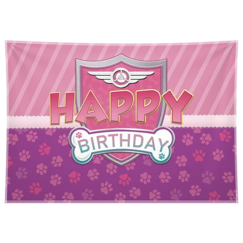 Yriujul 84x60inch Pink Dog Paw Logo Birthday Backdrop for Boy Girls Cartoon Party Decorations Photography Background Photo Banner Booth Props