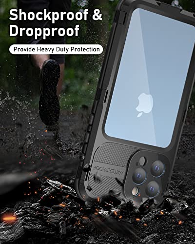 WIFORT iPhone 13 Pro Max Waterproof Metal Case - Built-in [Screen Protector][15FT Military Grade Shockproof][IP68 Water Proof], Full Body Aluminum Protective Dropproof Cover, 6.7" Black