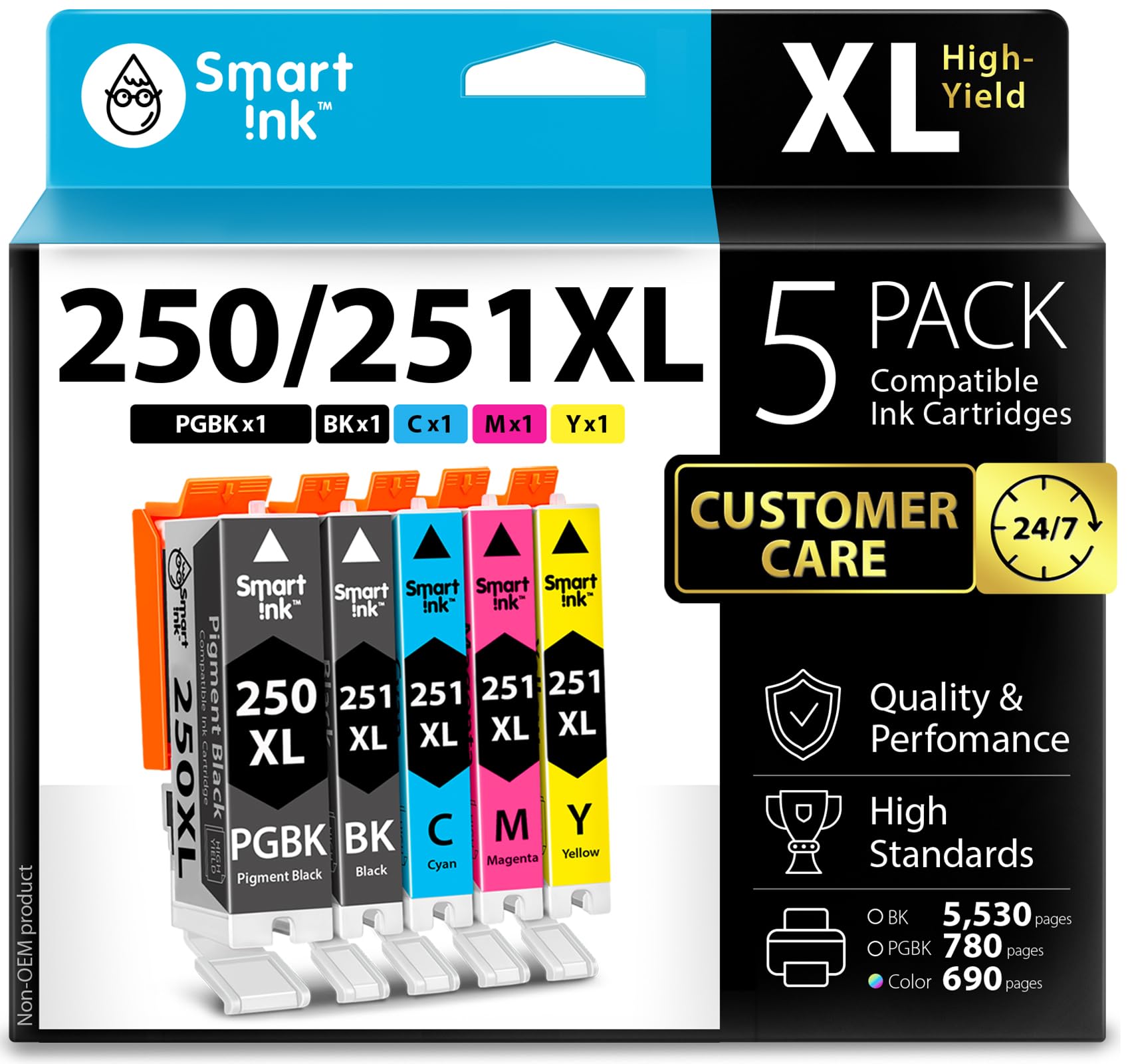 Smart Ink Compatible Ink Cartridge Replacement for Canon PIXMA PGI-250XL CLI-251XL PGI 250 CLI 251 XL (1 PGBK & 1 BK/C/M/Y 5 Combo Pack) to use with MX722 MX922 iP7220 iX6820 MG5420 MG5422 MG5520