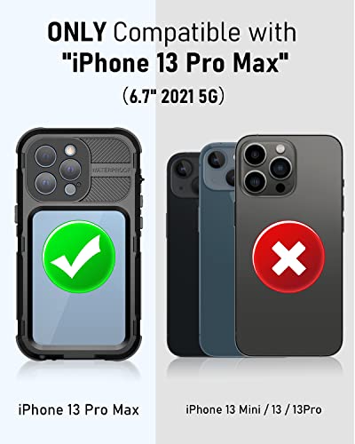 WIFORT iPhone 13 Pro Max Waterproof Metal Case - Built-in [Screen Protector][15FT Military Grade Shockproof][IP68 Water Proof], Full Body Aluminum Protective Dropproof Cover, 6.7" Black