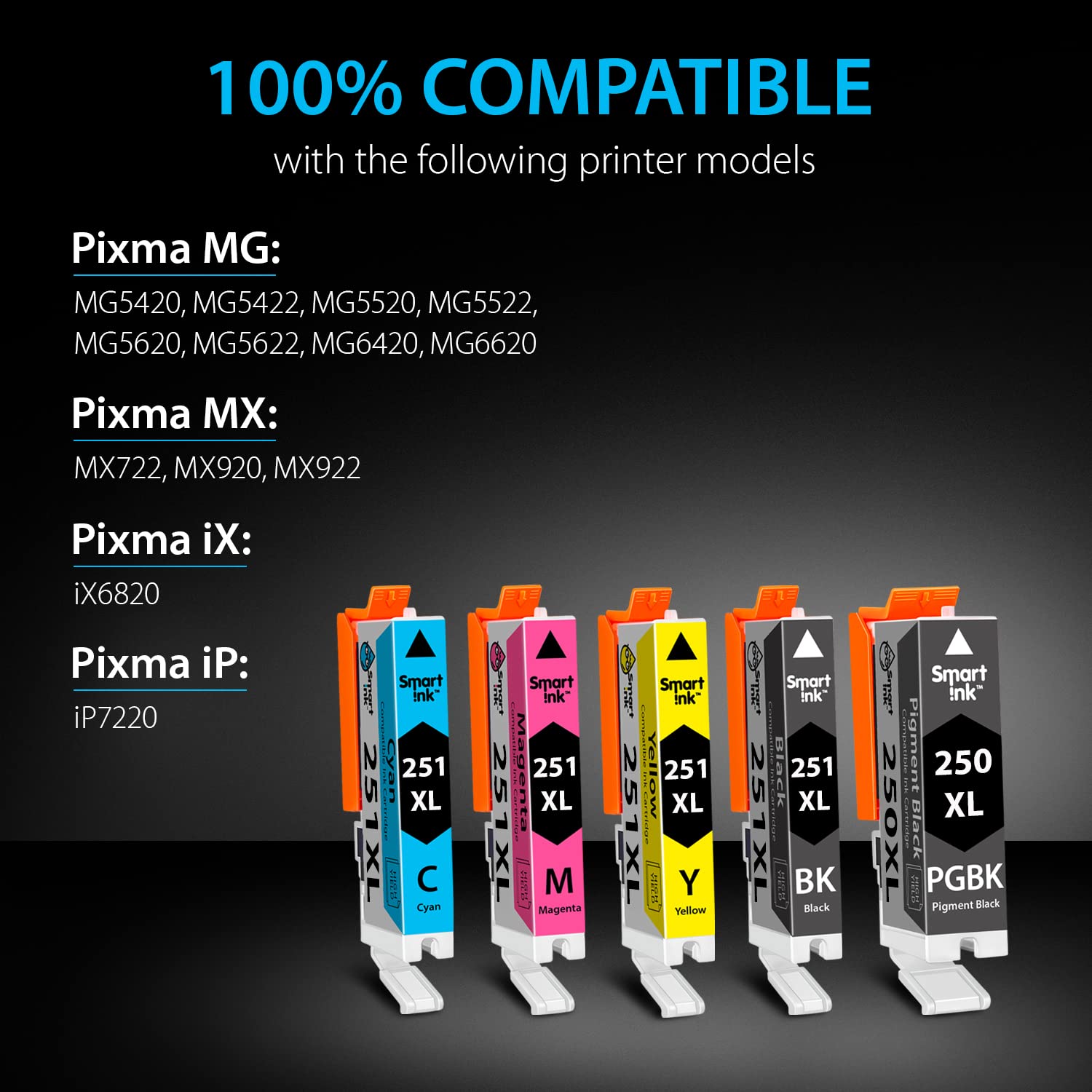 Smart Ink Compatible Ink Cartridge Replacement for Canon PIXMA PGI-250XL CLI-251XL PGI 250 CLI 251 XL (1 PGBK & 1 BK/C/M/Y 5 Combo Pack) to use with MX722 MX922 iP7220 iX6820 MG5420 MG5422 MG5520