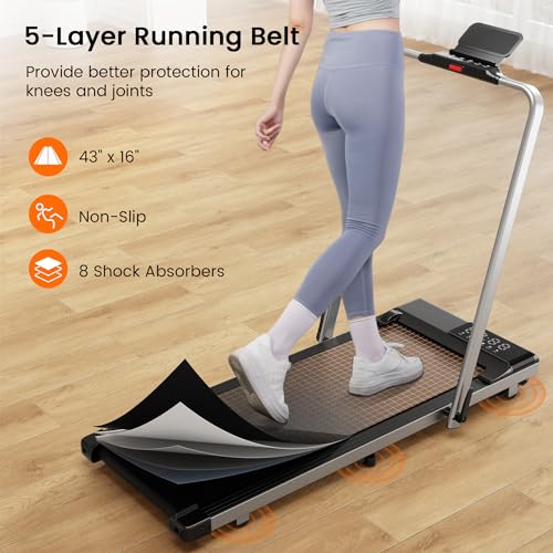 2 in 1 Under Desk Treadmill, 3.0HP Folding Treadmill with 300 LBS for Home, Portable Compact Walking Pad with 12 Programs (Orange)
