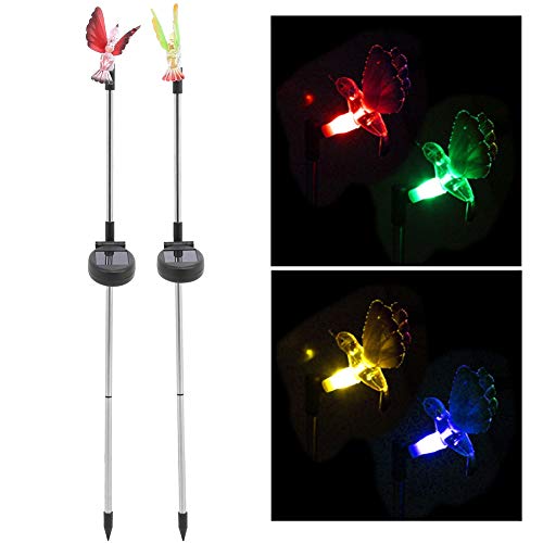 Yosoo123 2pcs/Set Solar Lawn Garden Decoration Bird Lights, LED Color-Changing Optical Fiber Hummingbird Ground Plug Ground Plug Lamp