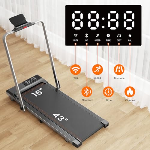 2 in 1 Under Desk Treadmill, 3.0HP Folding Treadmill with 300 LBS for Home, Portable Compact Walking Pad with 12 Programs (Orange)
