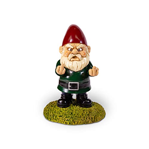 Kwirkworks Funny Garden Gnome - Flipping The Double Bird Middle Finger Lawn Statue Figurine - Funny Gift