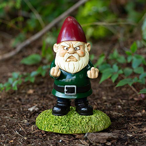 Kwirkworks Funny Garden Gnome - Flipping The Double Bird Middle Finger Lawn Statue Figurine - Funny Gift