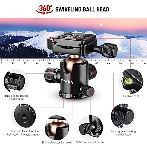 TYCKA 56” Camera Tripod, Lightweight Aluminum Travel Tripod Professional Compact Tripod Monopod for DSLR Camera With 360 Degree Ball Head, Quick Release Plate, Carry Bag