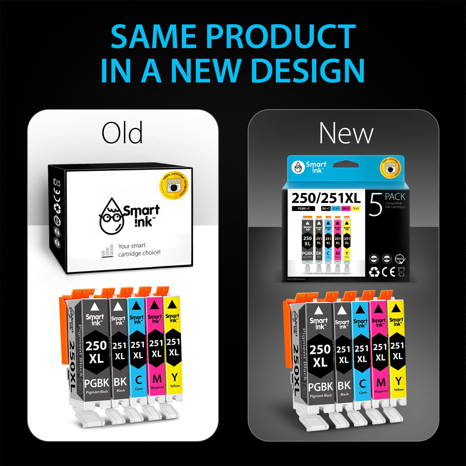 Smart Ink Compatible Ink Cartridge Replacement for Canon PIXMA PGI-250XL CLI-251XL PGI 250 CLI 251 XL (1 PGBK & 1 BK/C/M/Y 5 Combo Pack) to use with MX722 MX922 iP7220 iX6820 MG5420 MG5422 MG5520