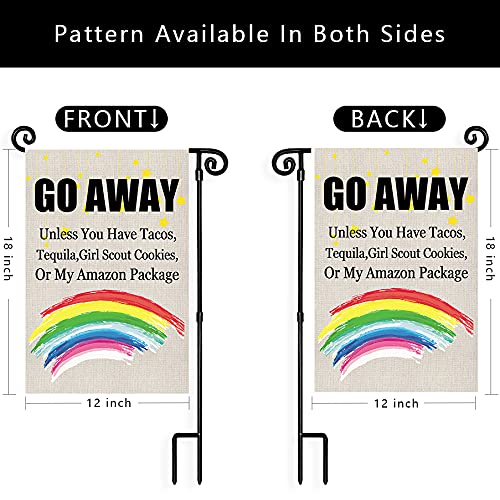 Welcome Garden Flags Double Sided Decorative House Flag Go Away Unless You Have Tacos Amazon Package Personalized Yard Flag Porch Patio Outdoor Burlap Flag Farmhouse Rustic Flags 12.5 x 18 Inch