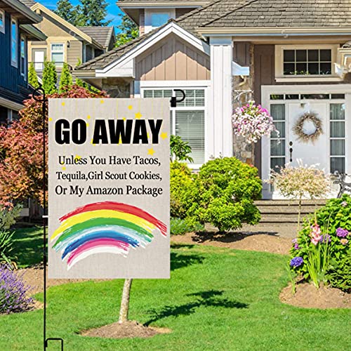 Welcome Garden Flags Double Sided Decorative House Flag Go Away Unless You Have Tacos Amazon Package Personalized Yard Flag Porch Patio Outdoor Burlap Flag Farmhouse Rustic Flags 12.5 x 18 Inch