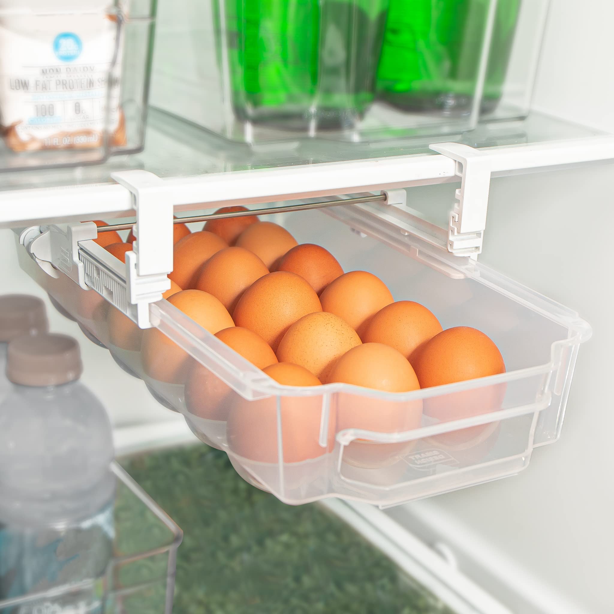 Smart Design Adjustable Sliding Pull Out Egg Drawer - Holds 18 Eggs - BPA Free - Fridge Bin, Refrigerator Holder Box, Clear Plastic Freezer Container, Food Storage Shelf, Organizer Tray - Clear
