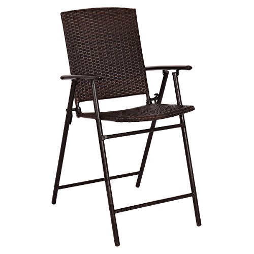 Tangkula 5 Pieces Patio Dining Set, 4 Folding Wicker Sling Chairs and Square Glass Top Table Set, with Umbrella Hole, Suitable for Apartment Balcony, Lawn, Garden and Poolside