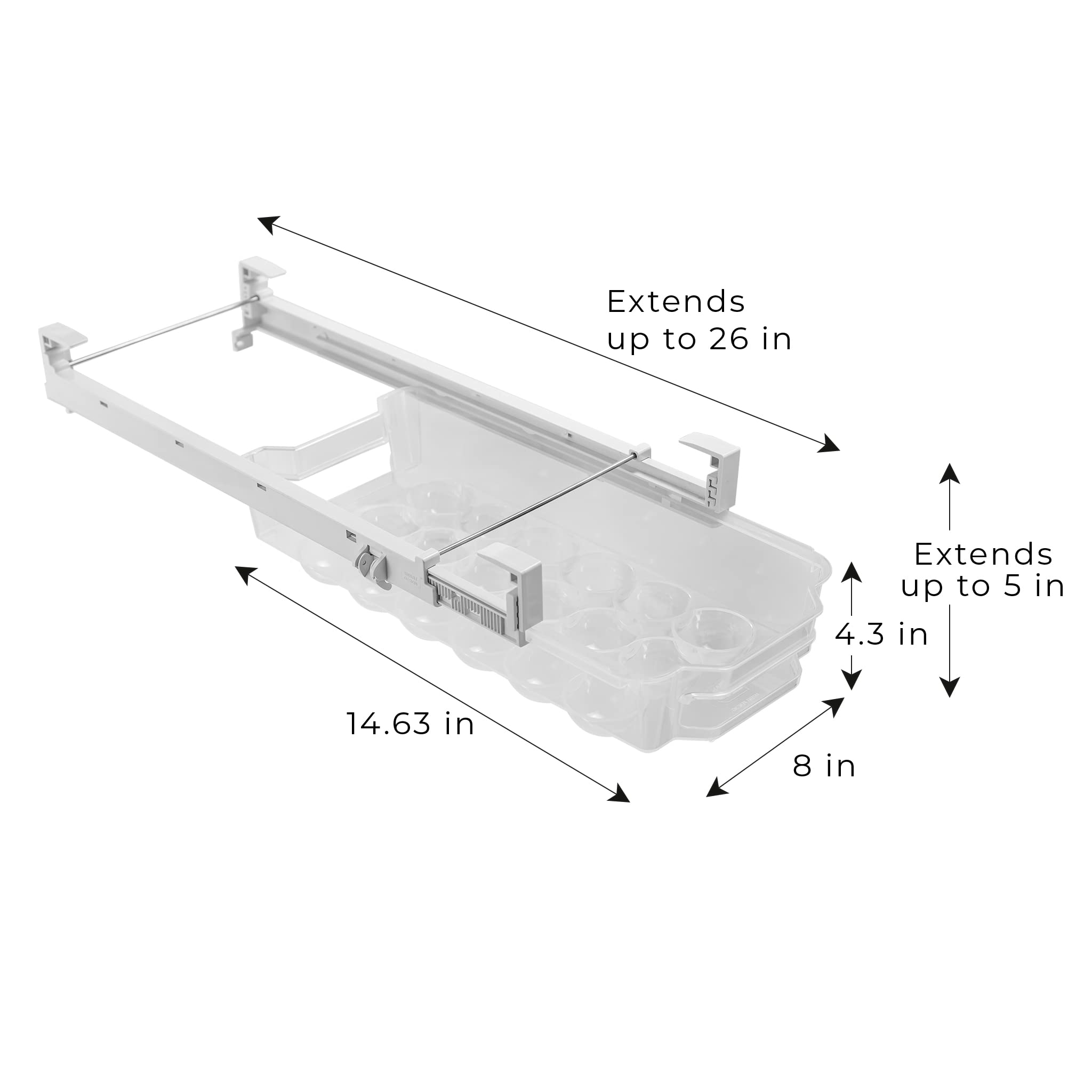 Smart Design Adjustable Sliding Pull Out Egg Drawer - Holds 18 Eggs - BPA Free - Fridge Bin, Refrigerator Holder Box, Clear Plastic Freezer Container, Food Storage Shelf, Organizer Tray - Clear