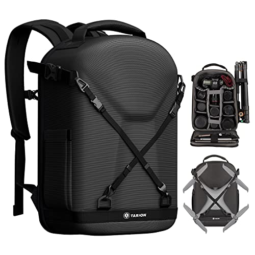 TARION Camera Backpack Hardshell DSLR Camera Bag 3-side Hard Case Photography Backpack with Waterproof Raincover Laptop/Tripod Compartment for Men Women Photographers Black