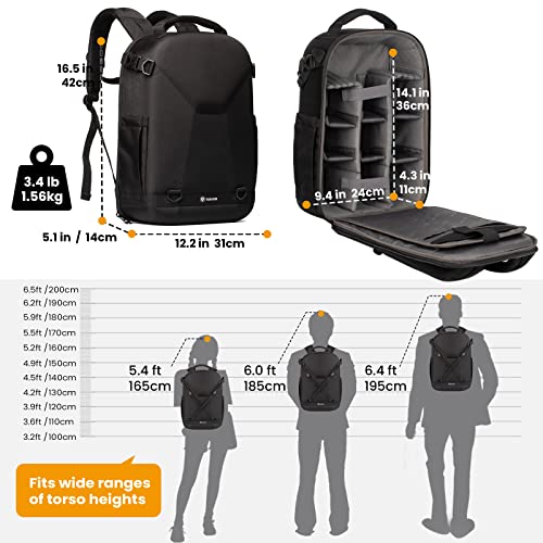 TARION Camera Backpack Hardshell DSLR Camera Bag 3-side Hard Case Photography Backpack with Waterproof Raincover Laptop/Tripod Compartment for Men Women Photographers Black